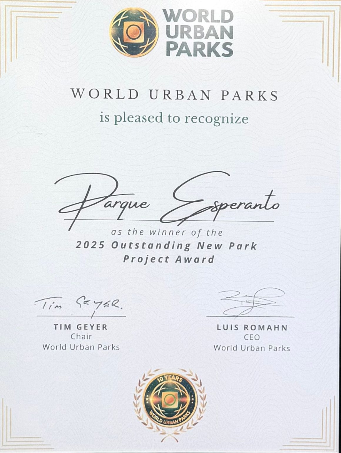 Esperanto: Premio Internacional al Parque 2025 - Tijuana